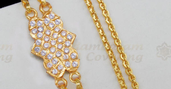Amazing Impon Two Layer Gold Chain Design With Full White Stone Mugappu ...