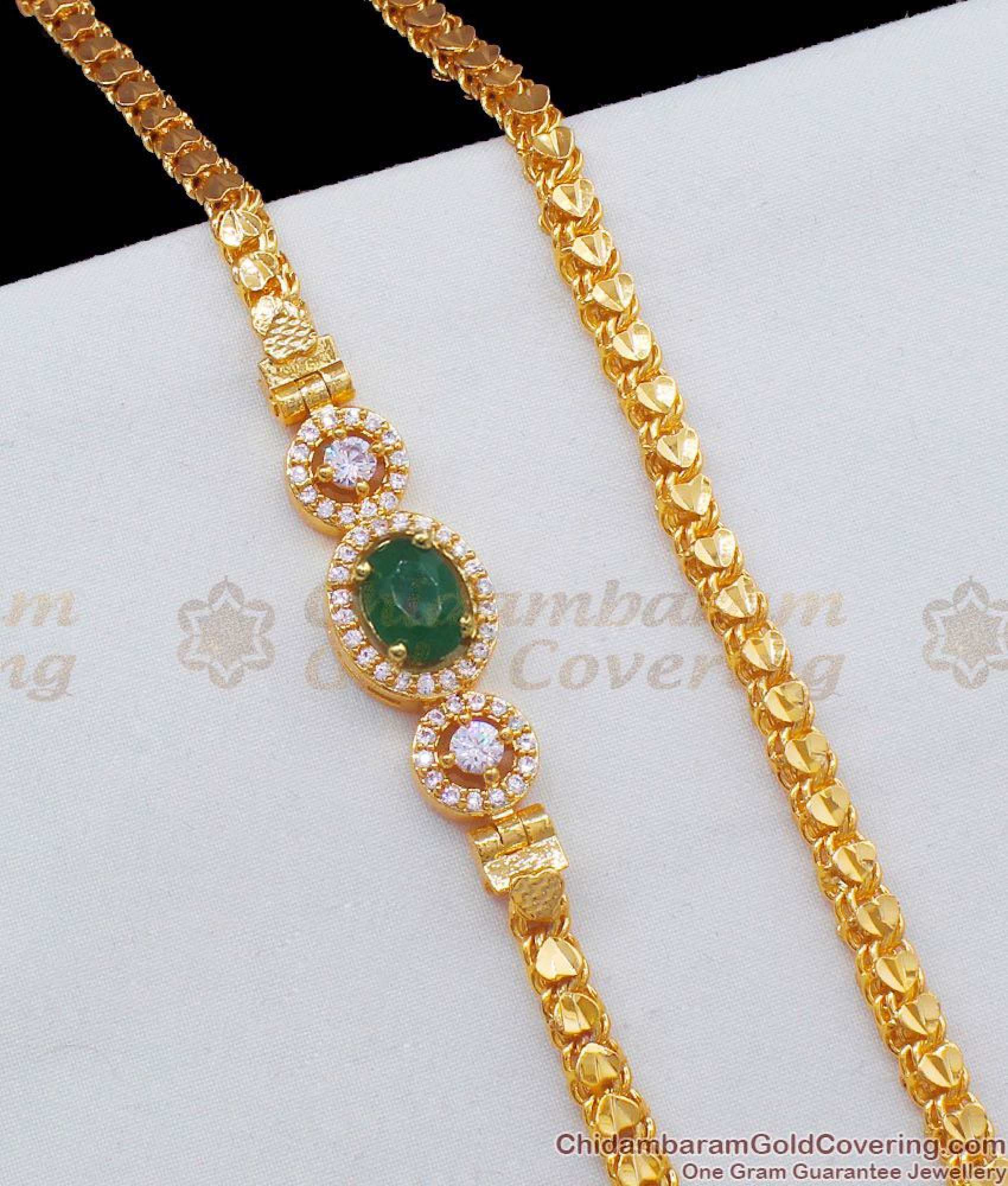 Fascinating Gold Plated Side Pendant Chain With Emerald Crystal And CZ ...