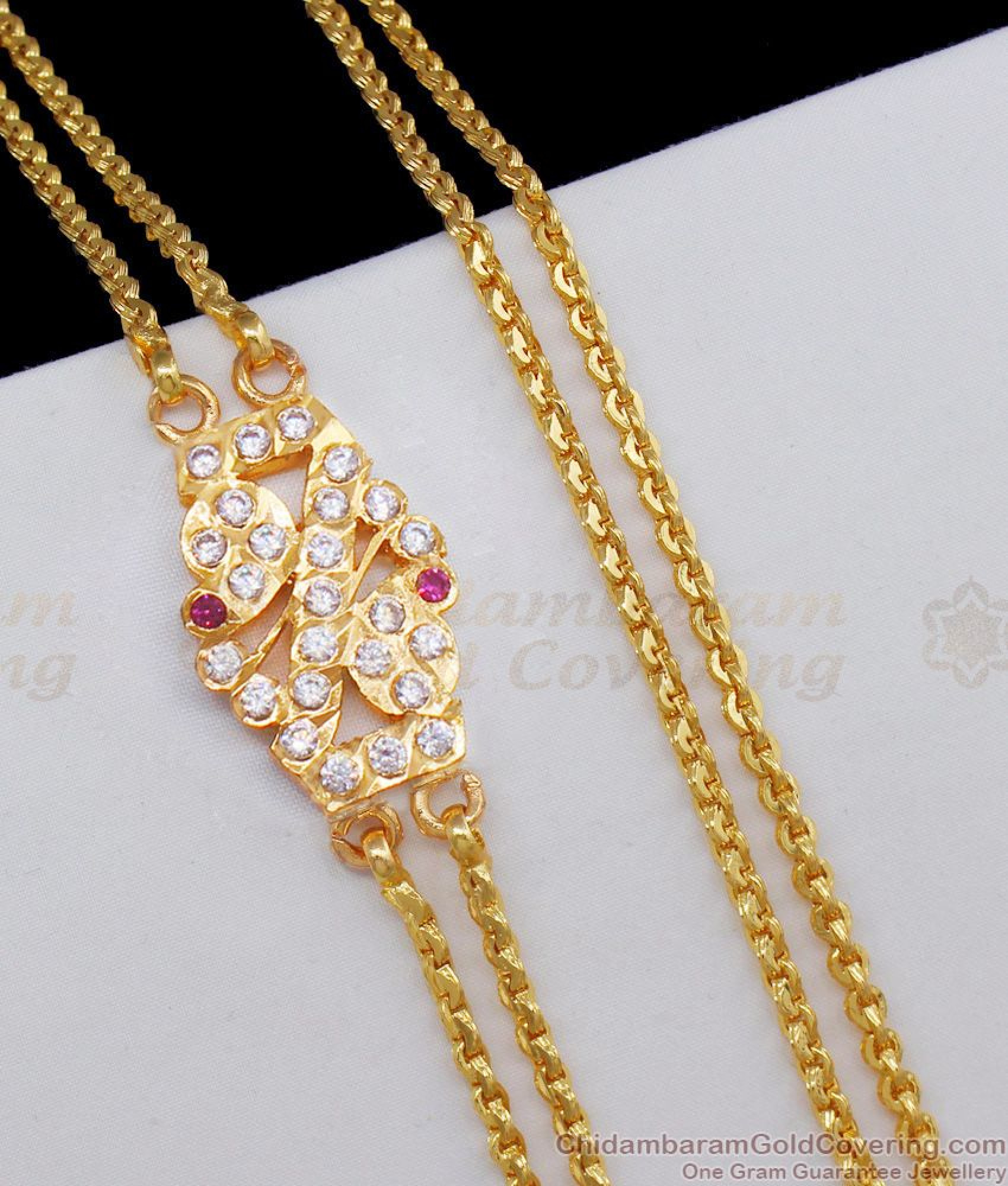 Rettavadam Double Chain Gold Multi Stones Impon Mugappu Chain For ...