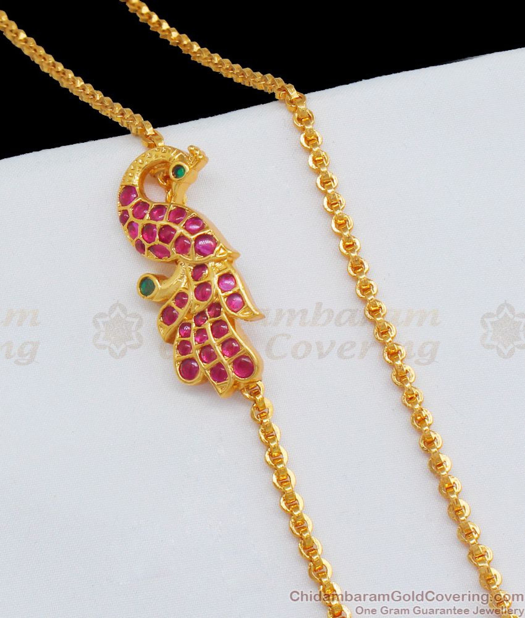 Buy Peacock Design Gold Plated Side Pendant Chain Kemp Stone Mugappu MCH664