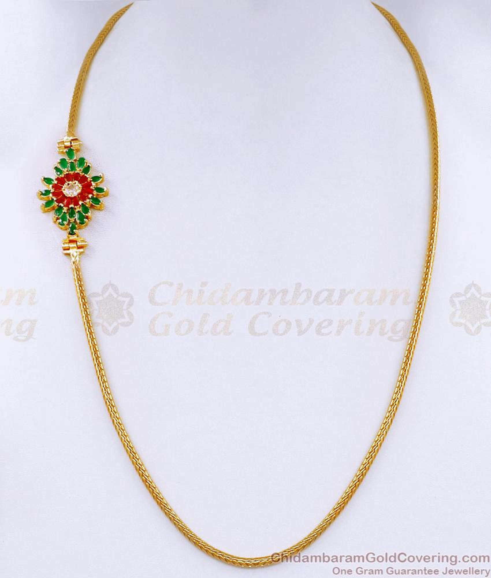 Beautiful Flower Design Multi Stone Gold Mugappu Design Side Pendant ...