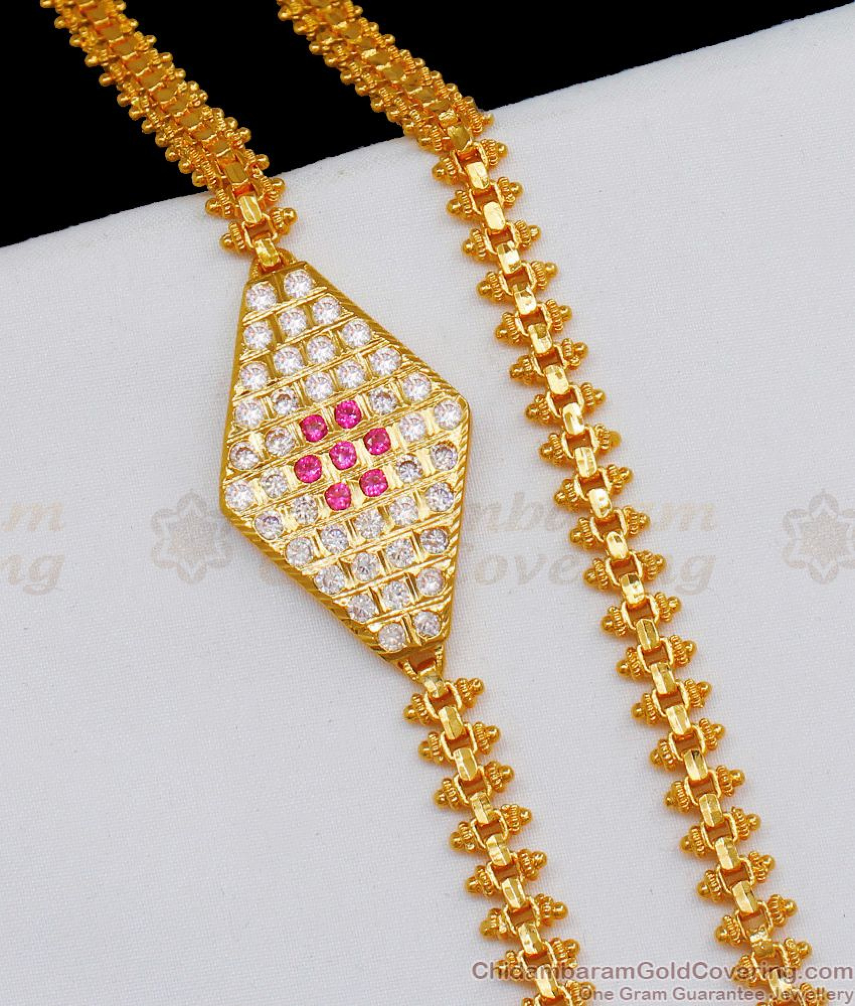 Diamond Shape AD Pink And White Impon Side Pendent With Single Line ...