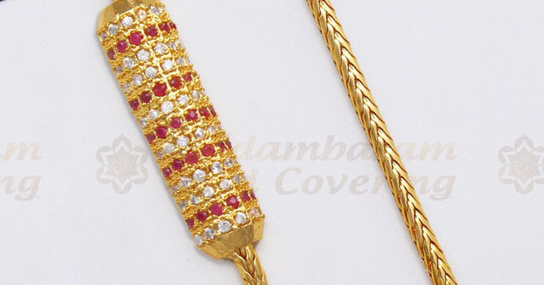 New One Gram Gold Half Frame Multi Stone Pendant Chain MCH1003