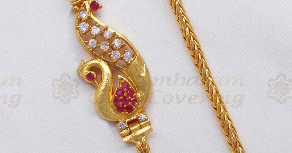Gorgeous Ruby White Stone Peacock Side Pendant Chain MCH1017