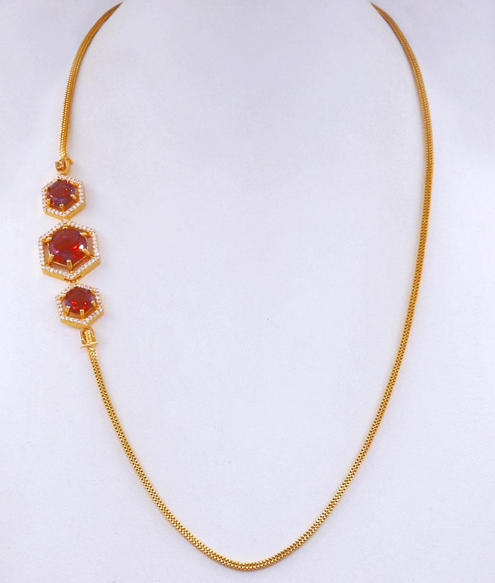 Big Ruby Stone Mugappu Thali Gold Plated Chains MCH1301