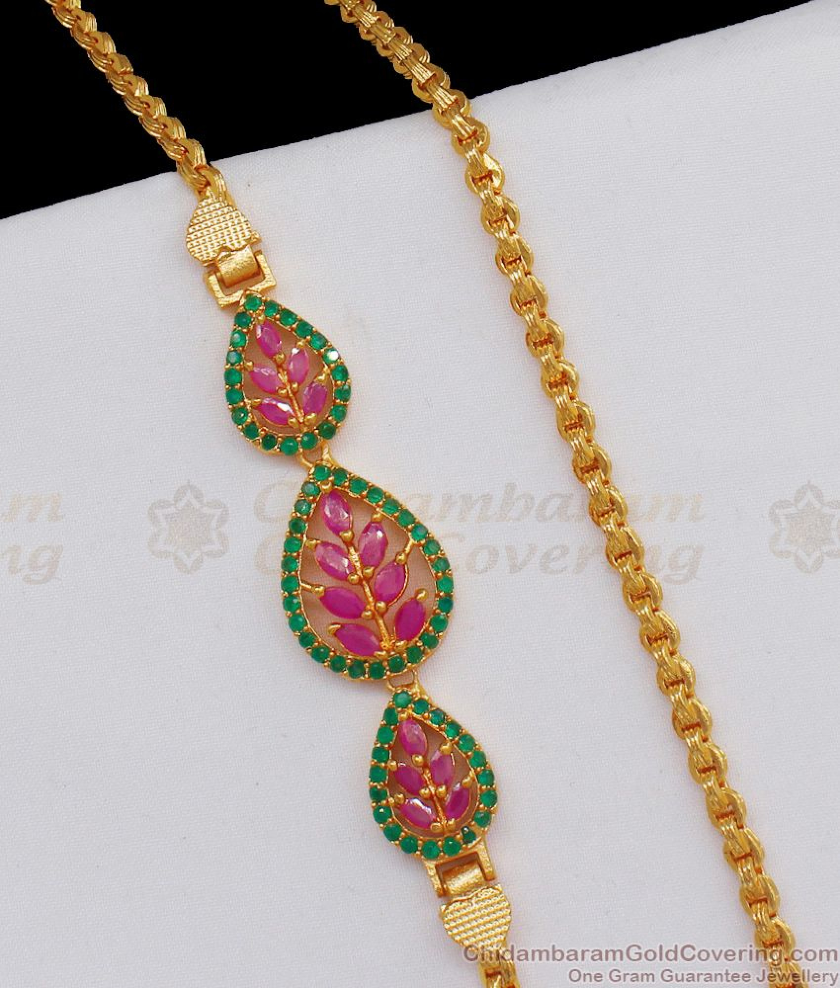 Buy Beautiful Leaf Design AD Stone One Gram Gold Mopu Chain Side ...