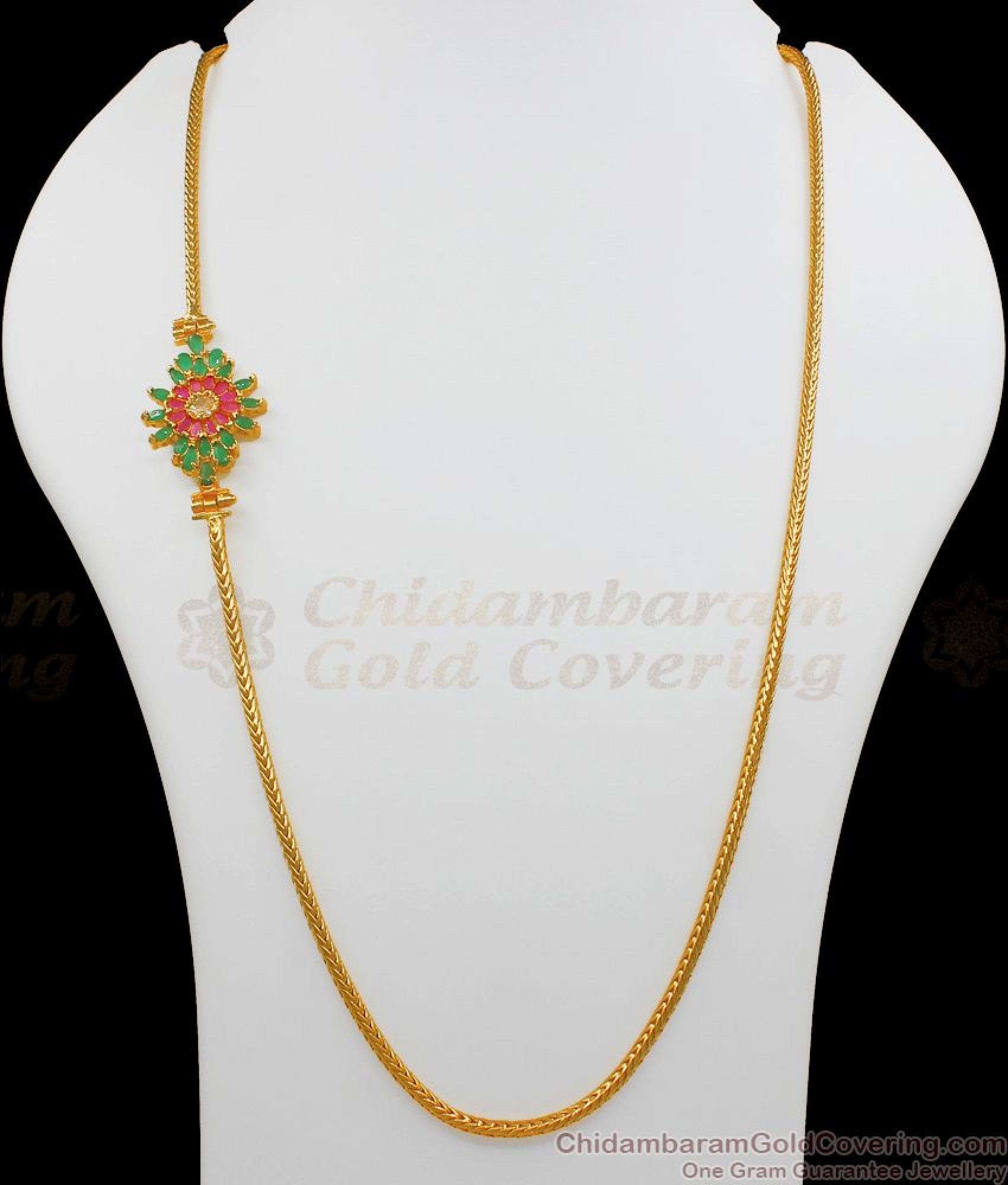Beautiful Flower Design Multi Stone Gold Mugappu Design Side Pendant ...