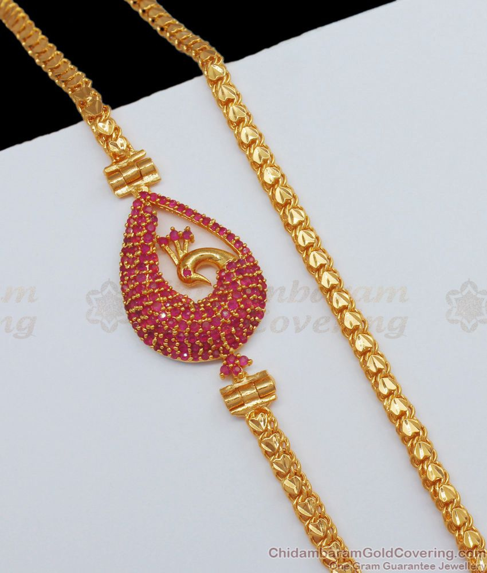 Buy Grand Peacock Design Ruby Stone Gold Side Pendant Chain MCH763-LG