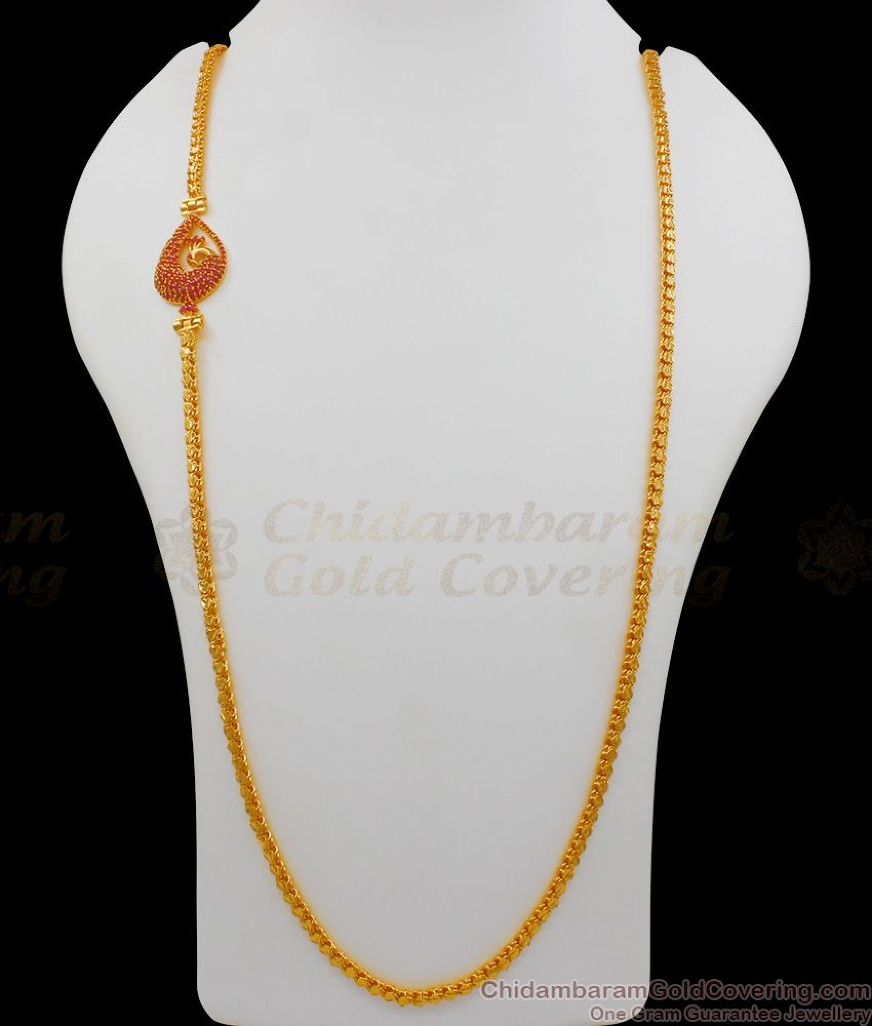 Buy Grand Peacock Design Ruby Stone Gold Side Pendant Chain MCH763-LG