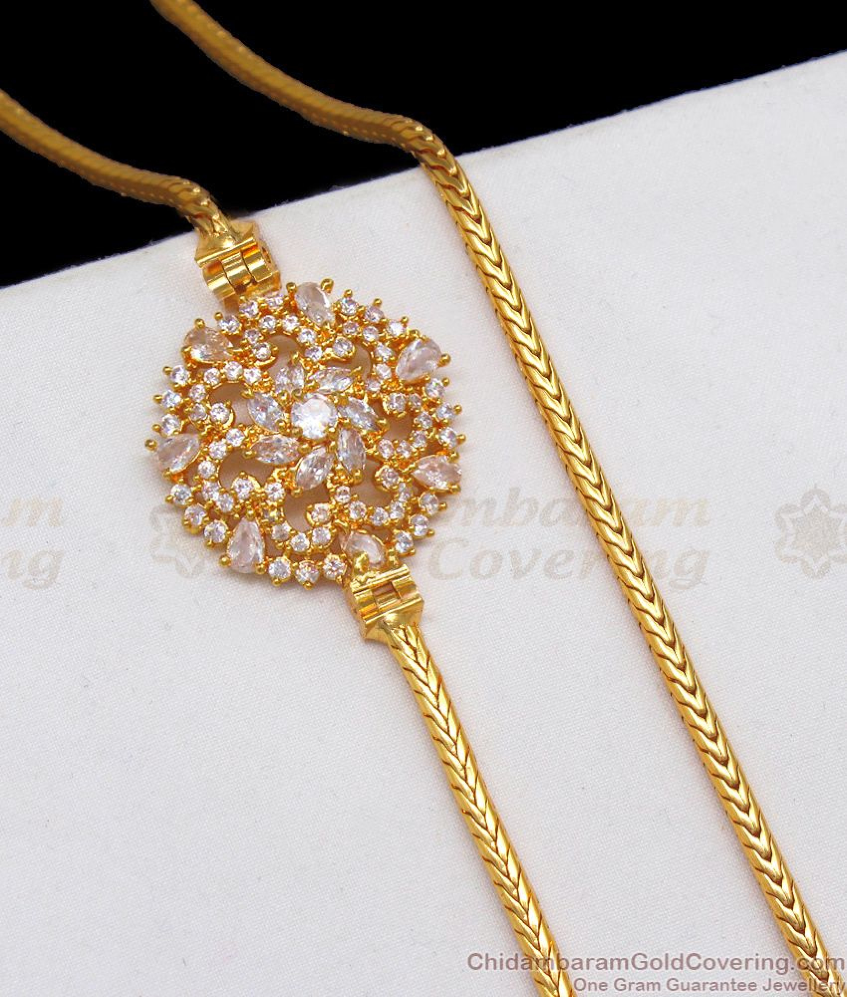 Buy Dazzling White Stone Gold Side Pendant Chain For Married Womens MCH835