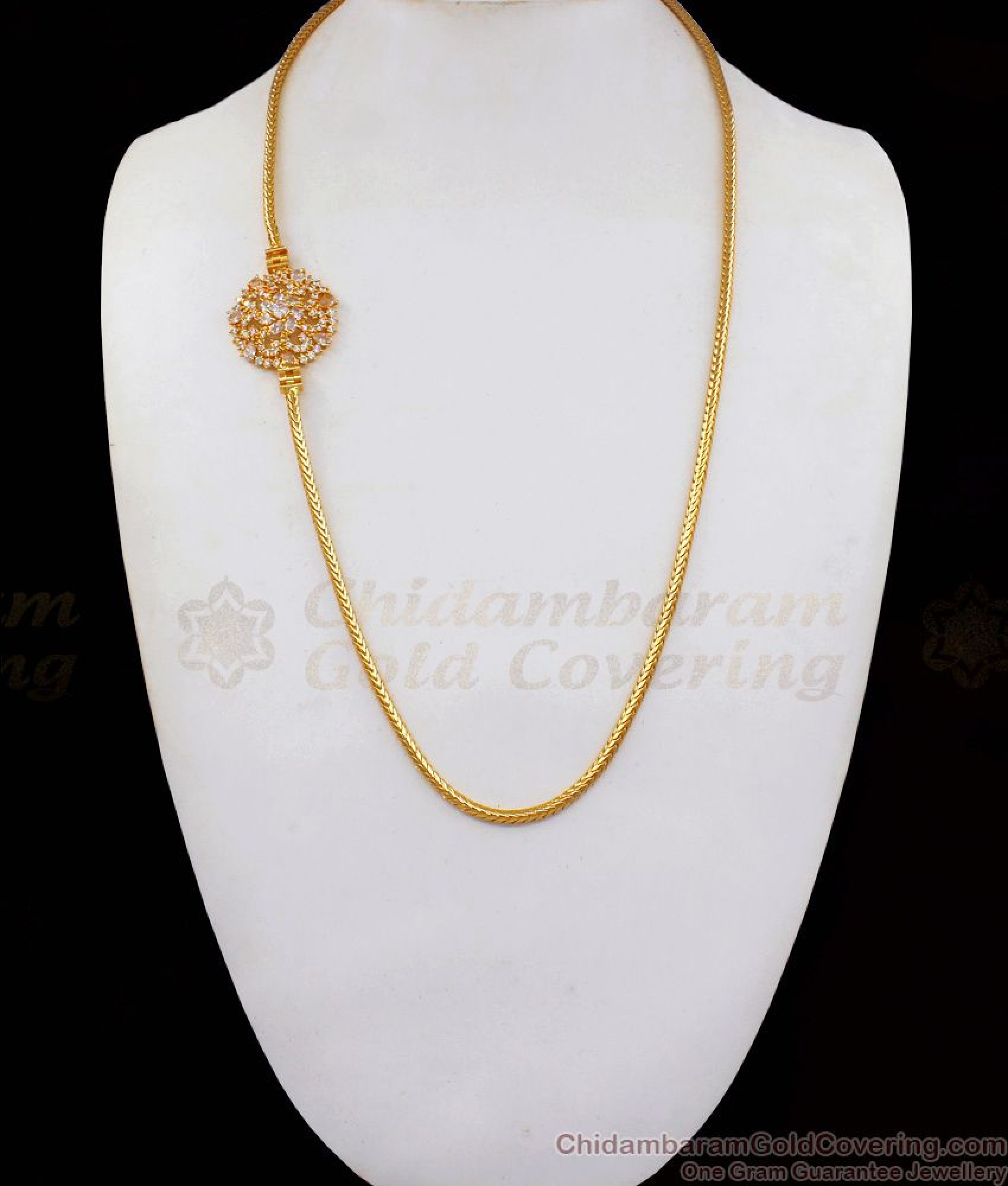 Buy Dazzling White Stone Gold Side Pendant Chain For Married Womens MCH835