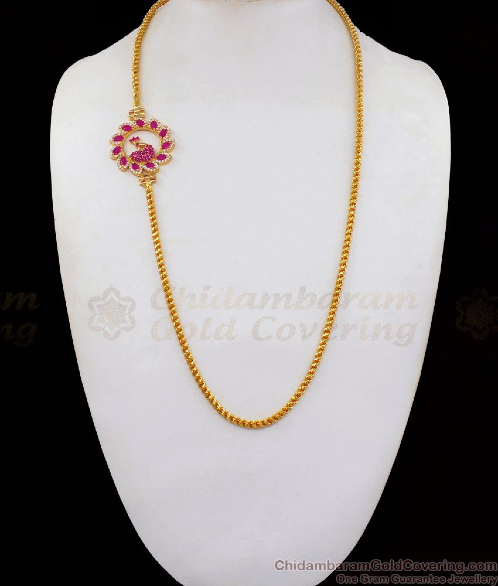 Buy Peacock Mugappu Ruby White Gold Side Pendant Chain For Married ...