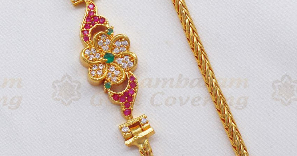 Amazing Flower Design Multi Color Stone Gold Mugappu Chain MCH938