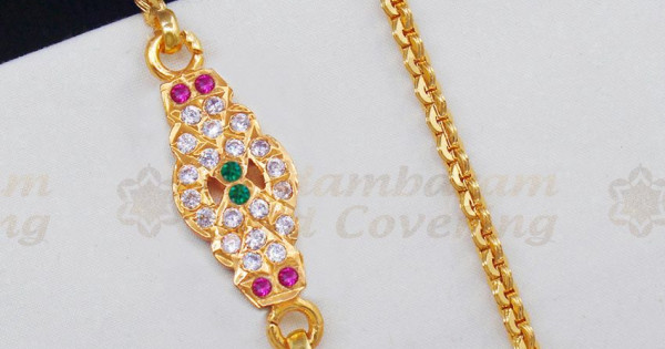 Multi Stone Original Impon Side Pendant Gold Chain Designs MCH954