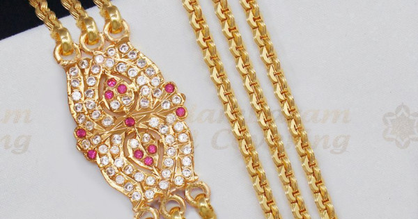 Trendy Three Line Mugappu Gold Chain With Impon Dollar MCH956