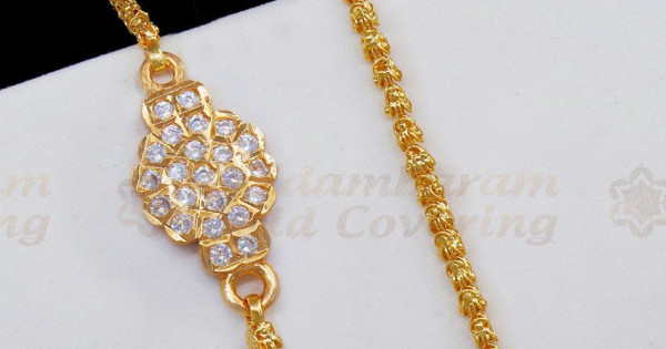 Sparkling White Stone Original Impon Dollar Mopu Thali Chain MCH970
