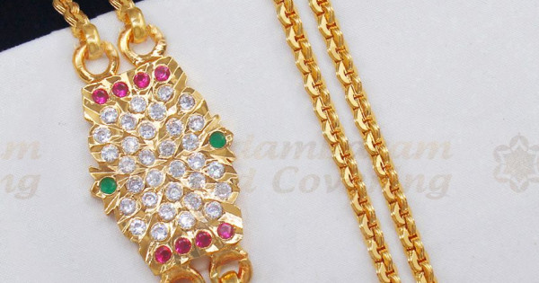 Traditional Double Line Impon Mugappu Side Pendant Chain MCH998