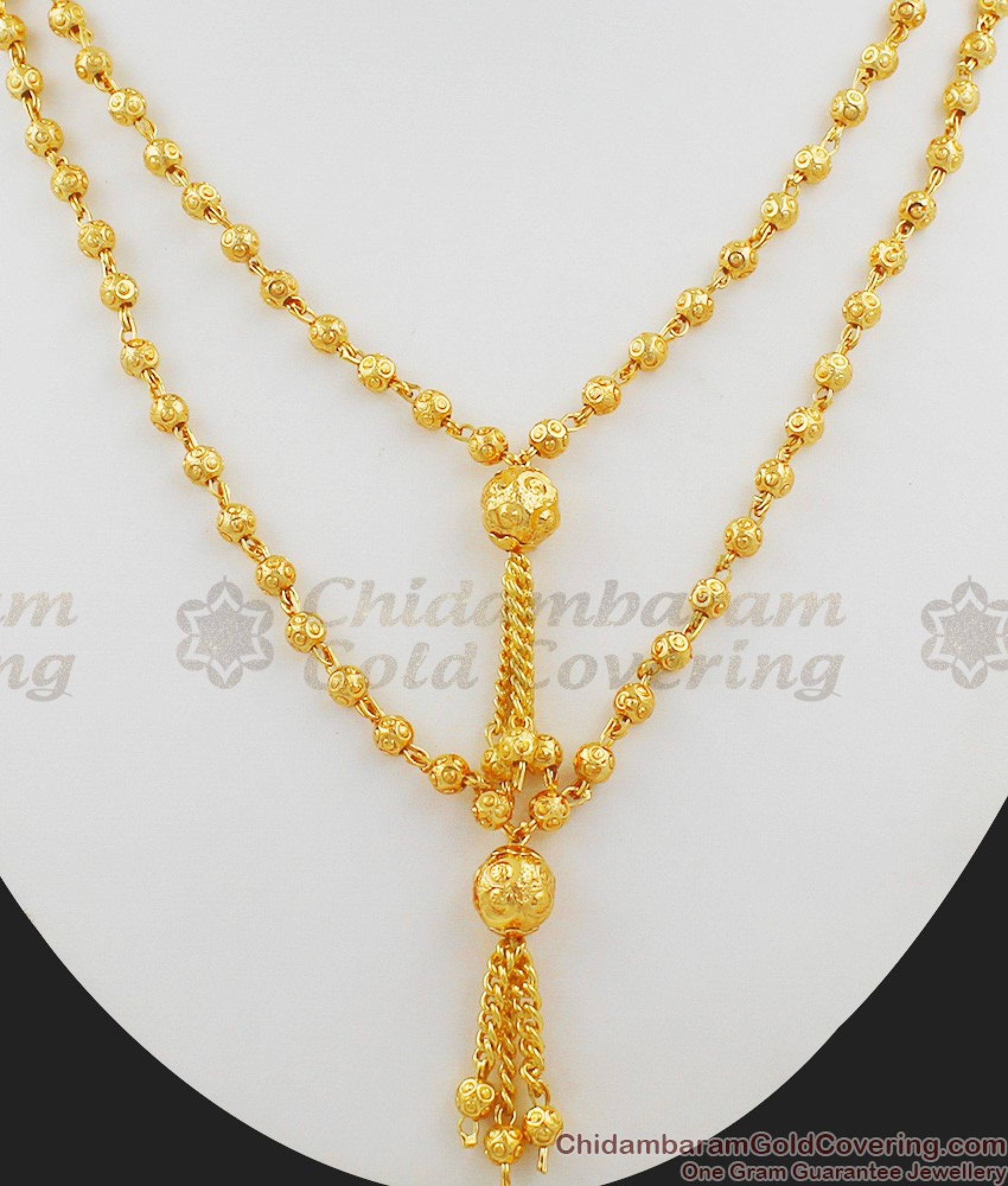 Two Line dangling Gold beads Necklace Design NCKN1014