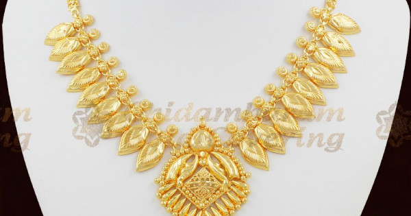 South Indian Kerala Mullai Arumbu Leaf Design Gold Necklace Short Chain ...