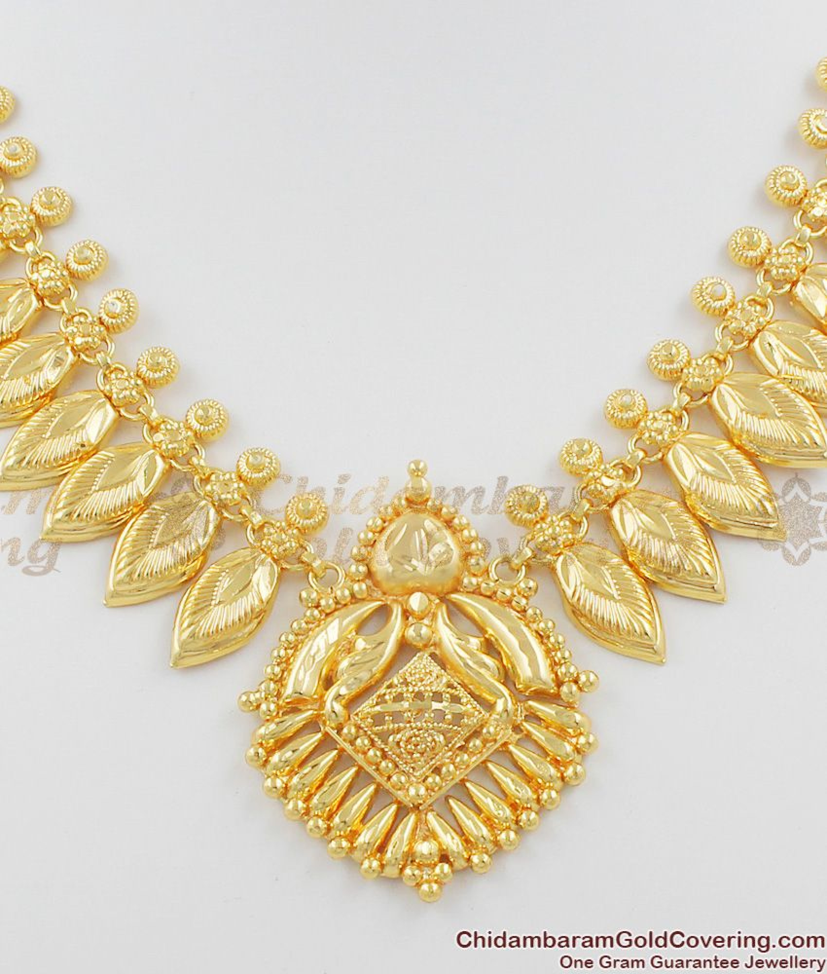 South Indian Kerala Mullai Arumbu Leaf Design Gold Necklace Short Chain ...