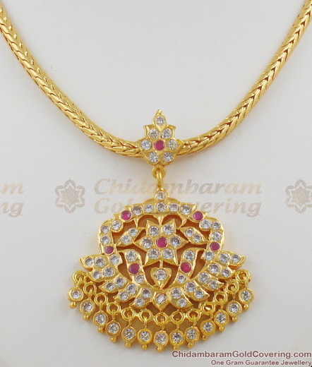 Traditional AD Ruby Stone Impon Attigai Necklace Swan Design Gold ...