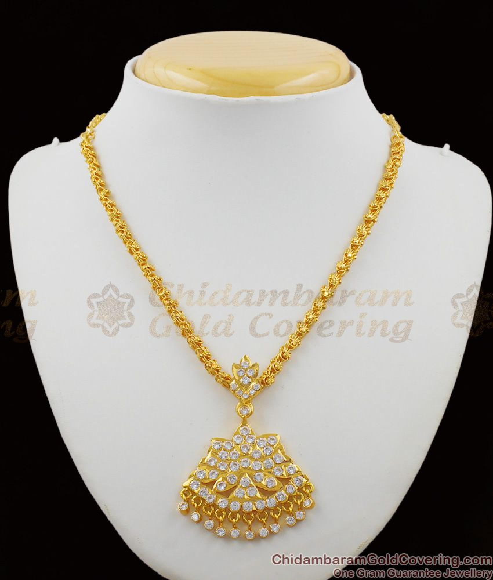 Full White Diamond Impon Attigai Simple Necklace Five Metal Dollar ...