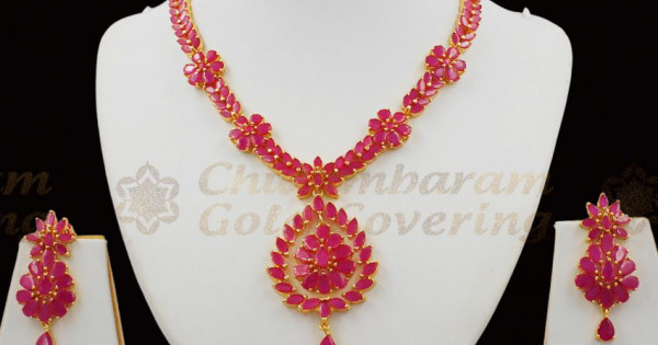 Semi Precious Full Ruby Stone Attractive Necklace Set With Earrings ...