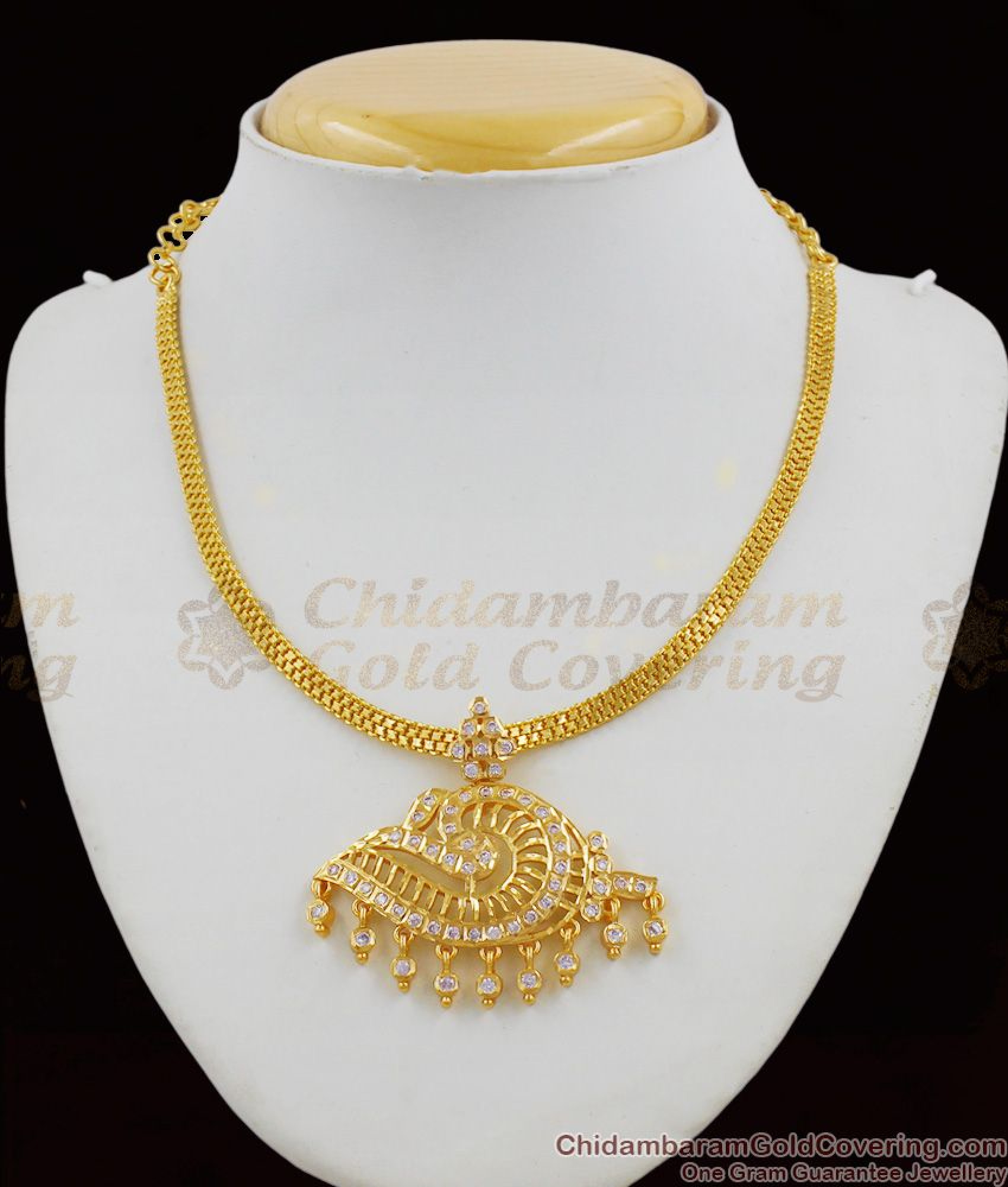 Vishnu Sangu Design Grand Impon Attigai Gold Necklace Jewellery With AD ...
