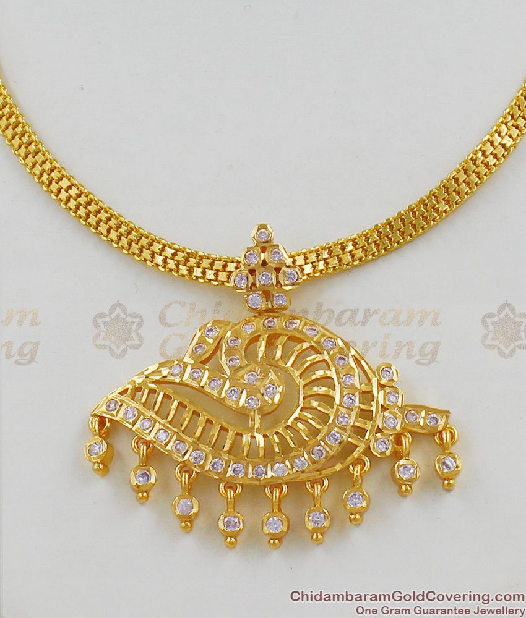 Vishnu Sangu Design Grand Impon Attigai Gold Necklace Jewellery With AD ...