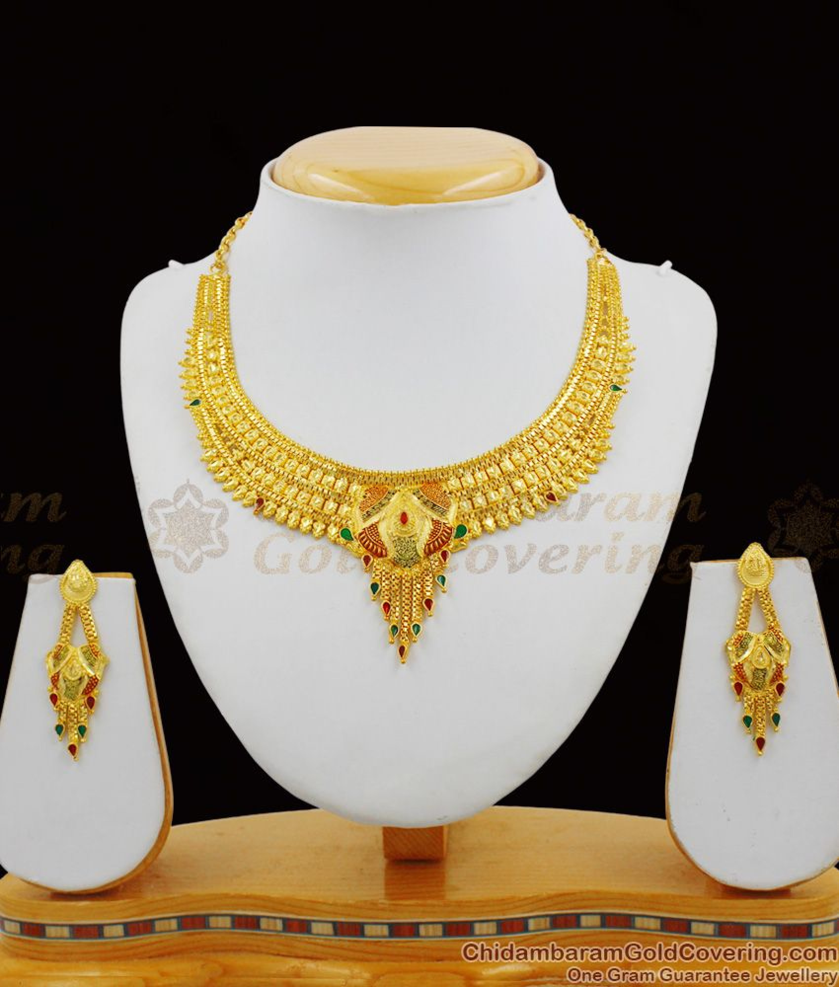 Cinematic Gold Full Forming Calcutta Design Bridal Necklace Set With ...