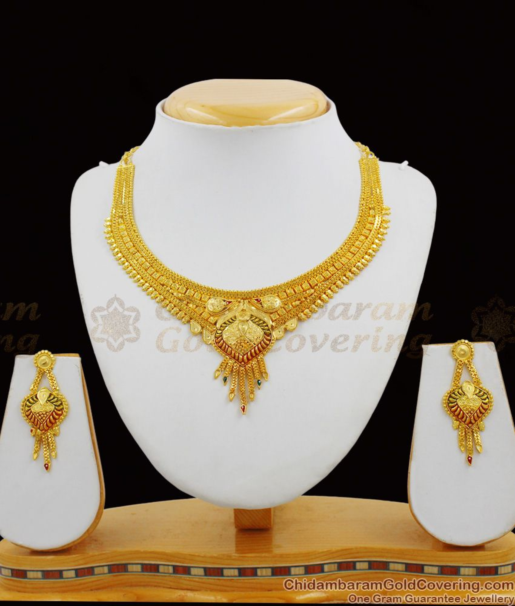 Admiring Grand Gold Forming Calcutta Necklace Earrings Combo Set ...