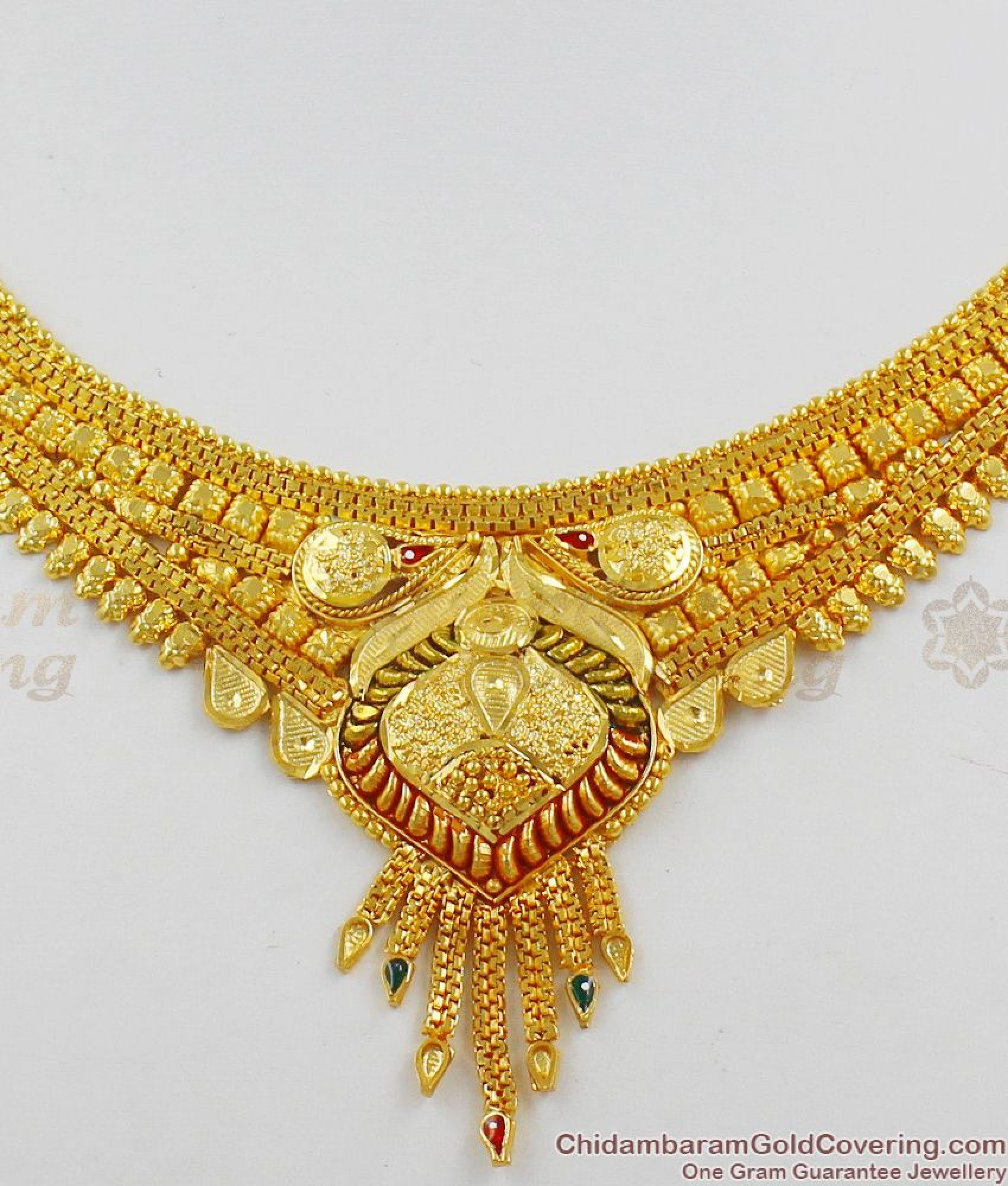Admiring Grand Gold Forming Calcutta Necklace Earrings Combo Set ...