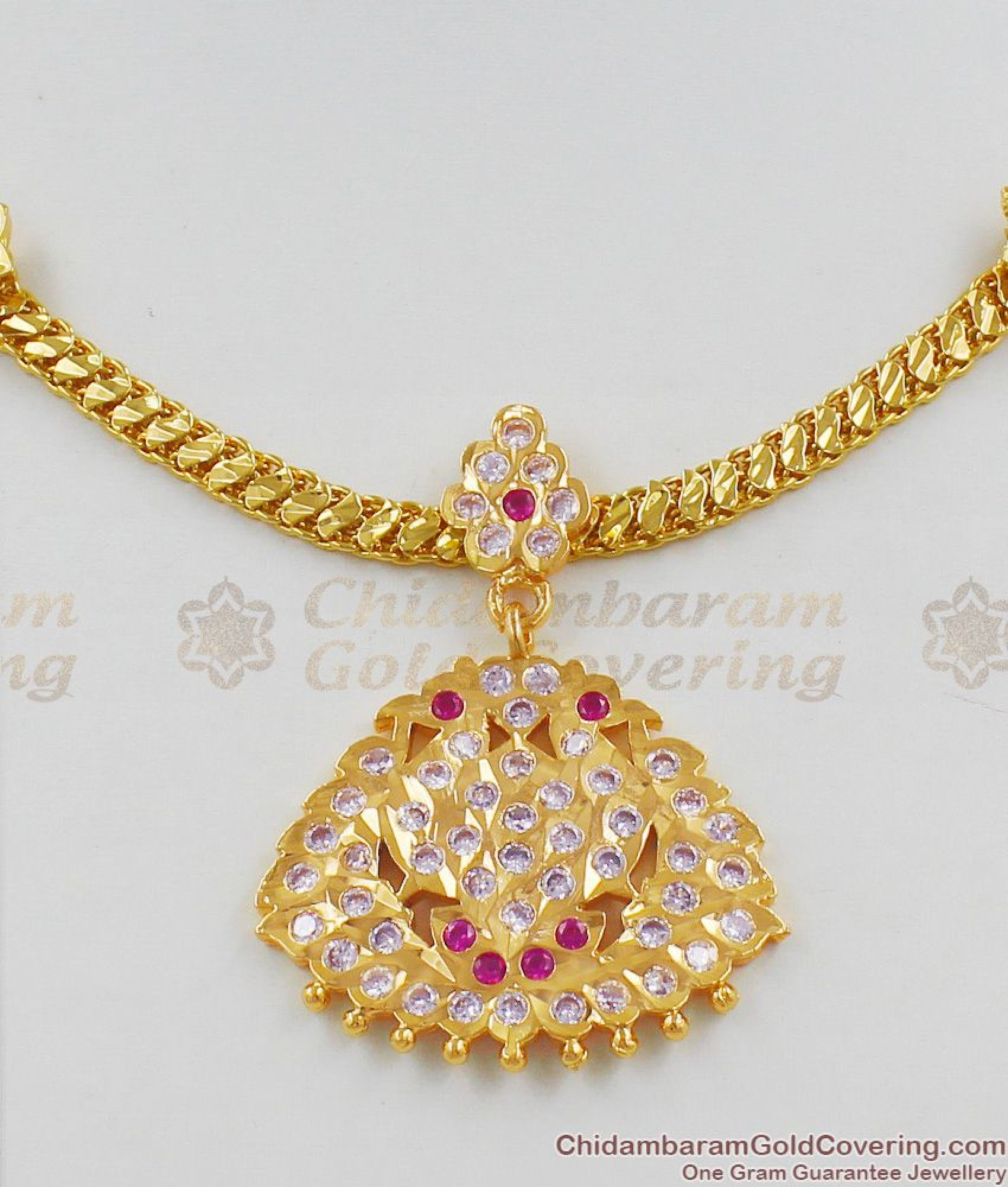 Panchaloga Gold Attigai With Pink And White Stone Small Dollar Chain ...