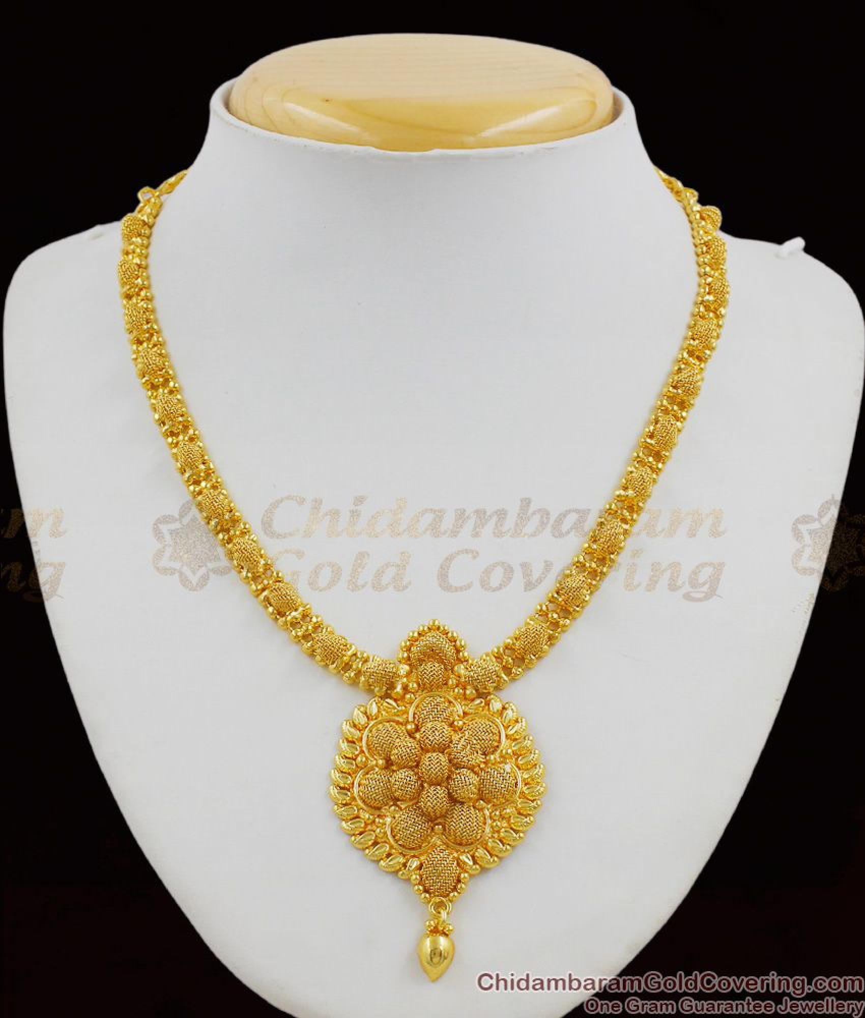 Kerala Design Net Pattern Gold Plated Dollar Chain Type Necklace ...