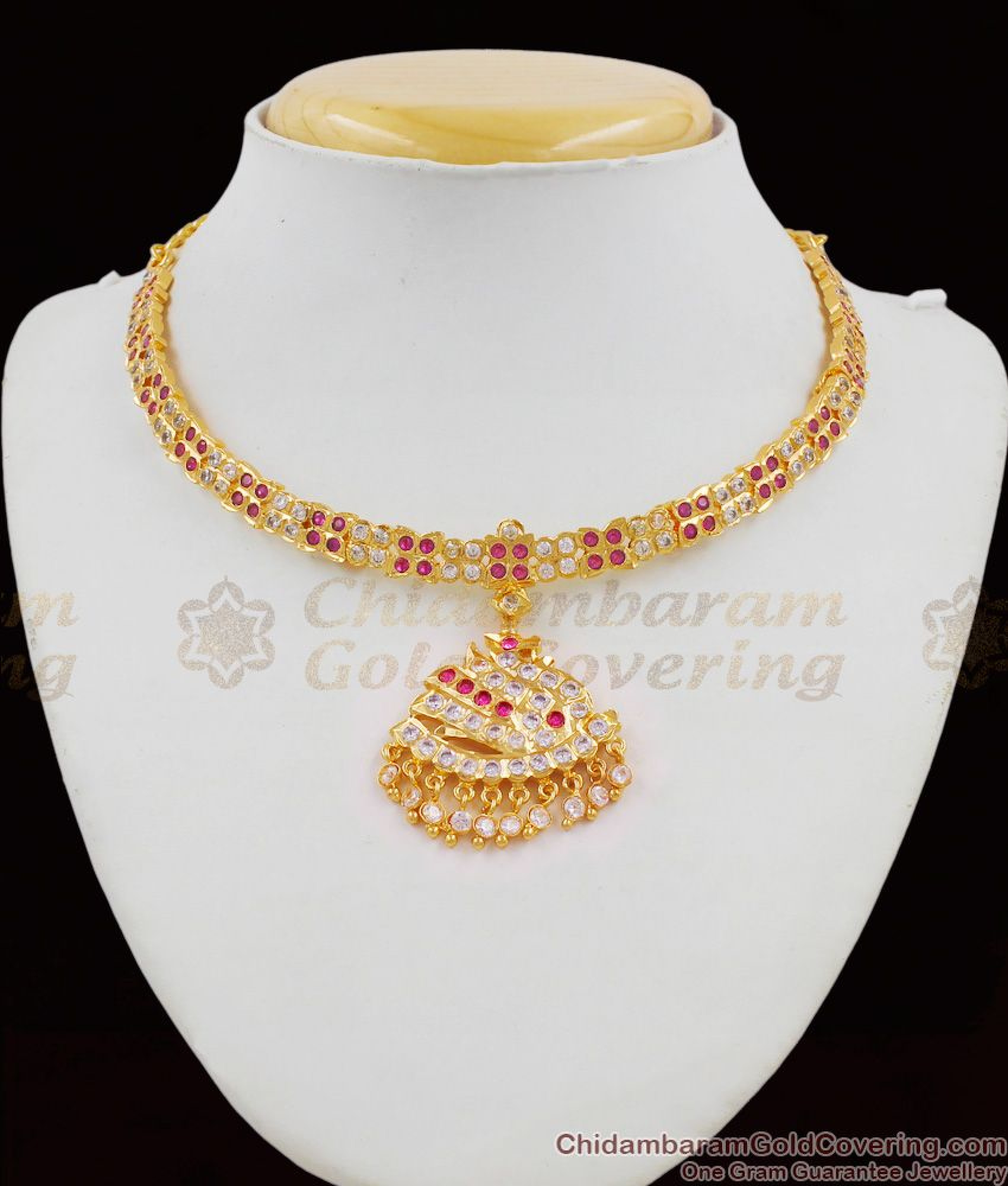 Full Impon Gold Necklace Pattern Traditional Gati Stone Swan Design ...