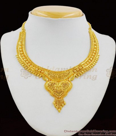 Plain Gold Calcutta Design Bridal Necklace Jewelry Latest Trend NCKN1764