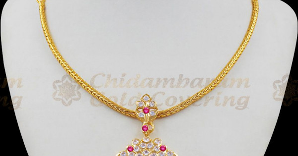 Traditional Gold Attigai Big Five Metal AD Ruby Stone Dollar With Beads ...