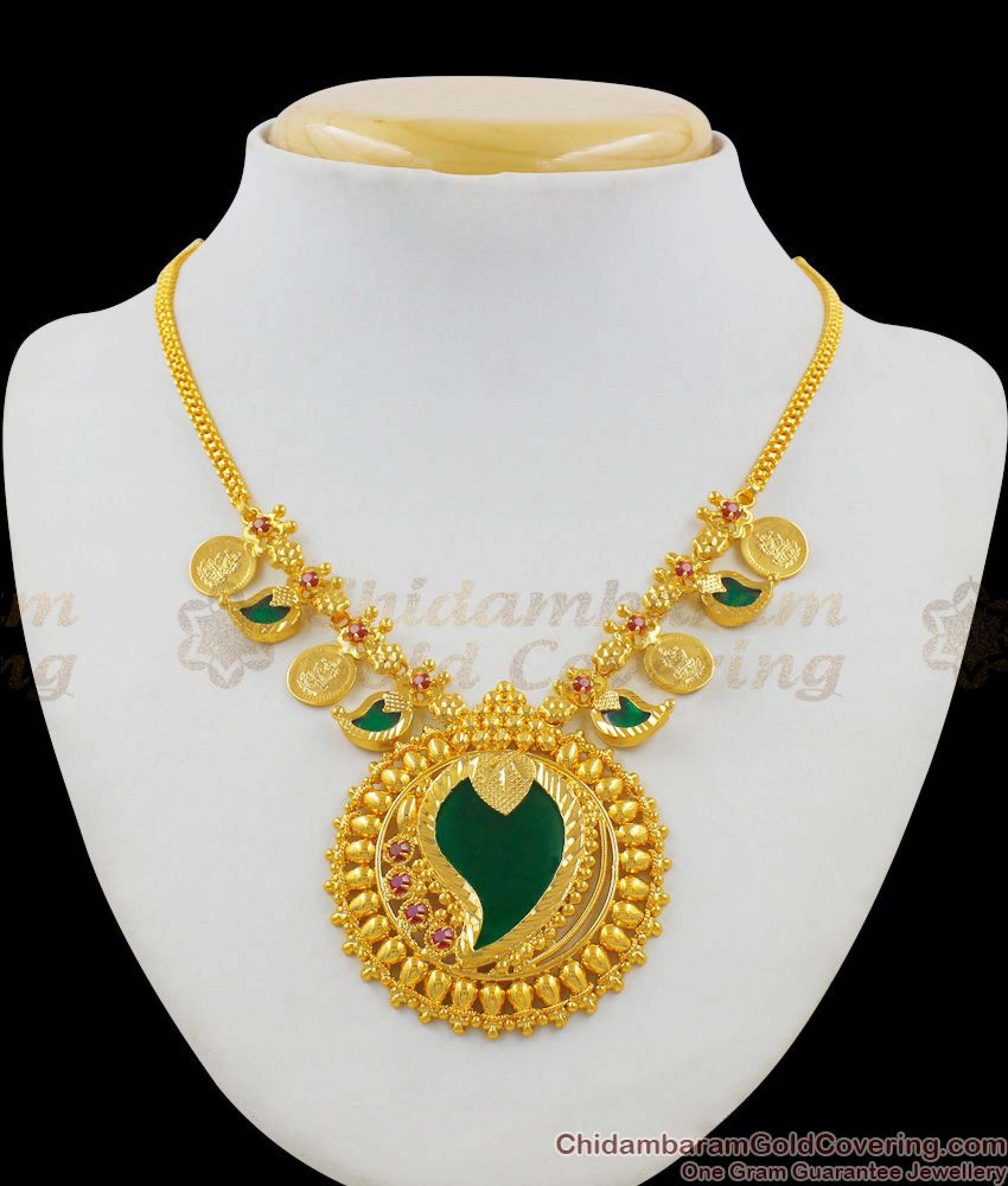 Traditional Palakka Gold Inspired Big Manga Dollar Stone Necklace ...