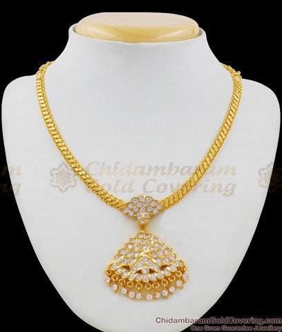 Sparkling AD White Stone Flower Design Gold Plated Necklace For ...