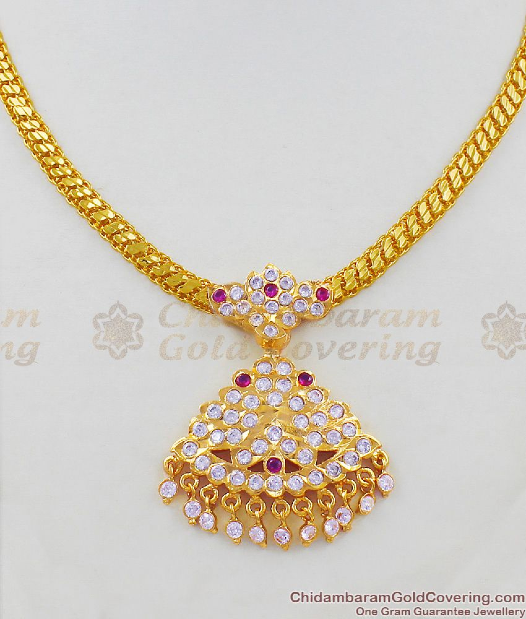 White And Red Gati Stone Aiympon Gold Traditional Attigai Online Store ...