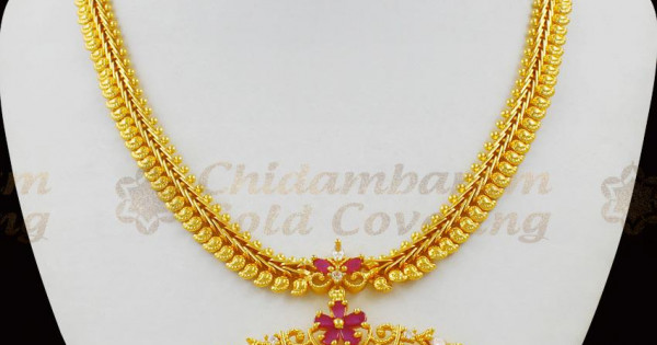 Unique One Gram Gold Ruby White Pattern Gold Necklace Set Bridal ...