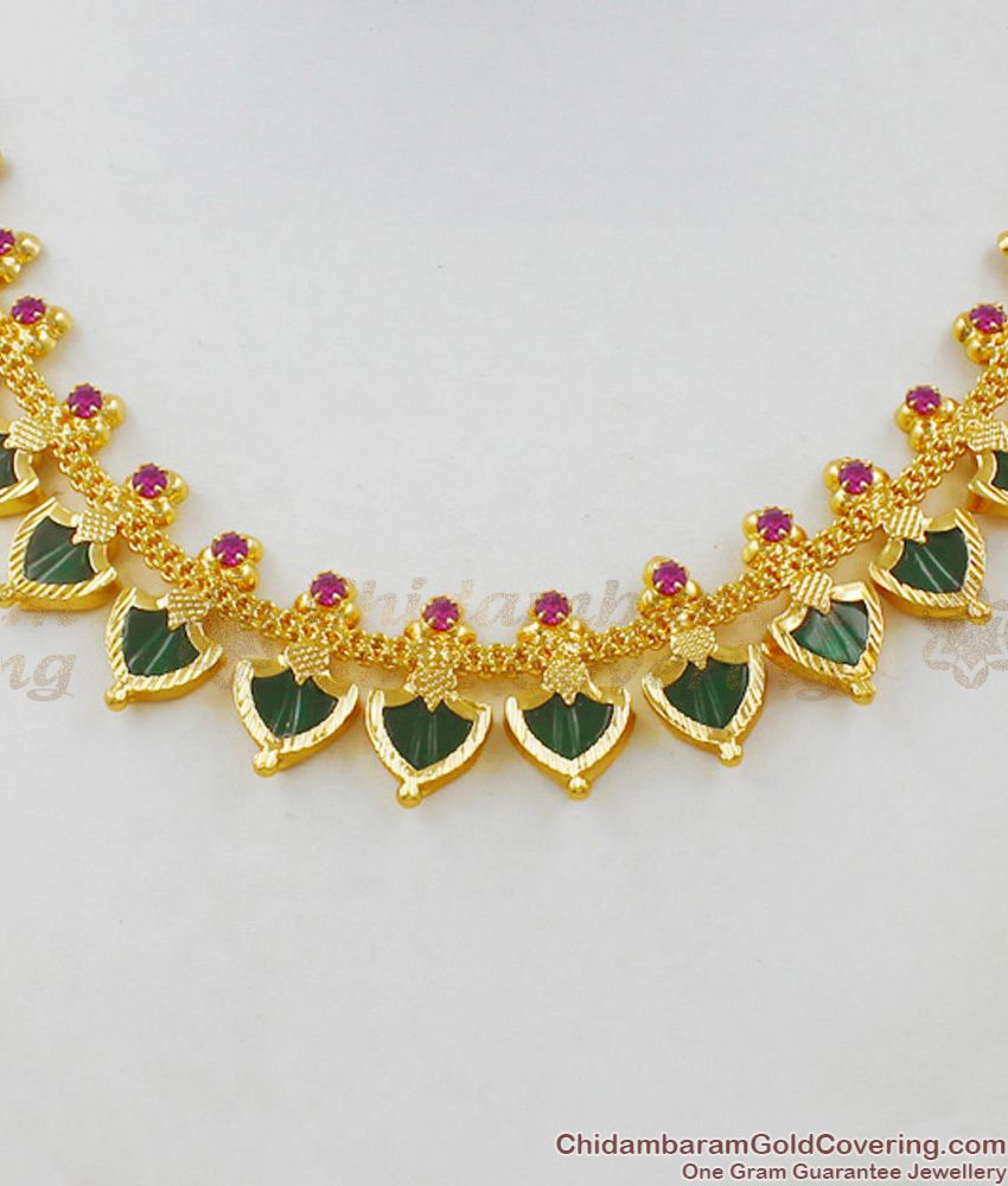 Bridal Necklace Pink And Green Stone Kerala Palakka Necklace Choker ...