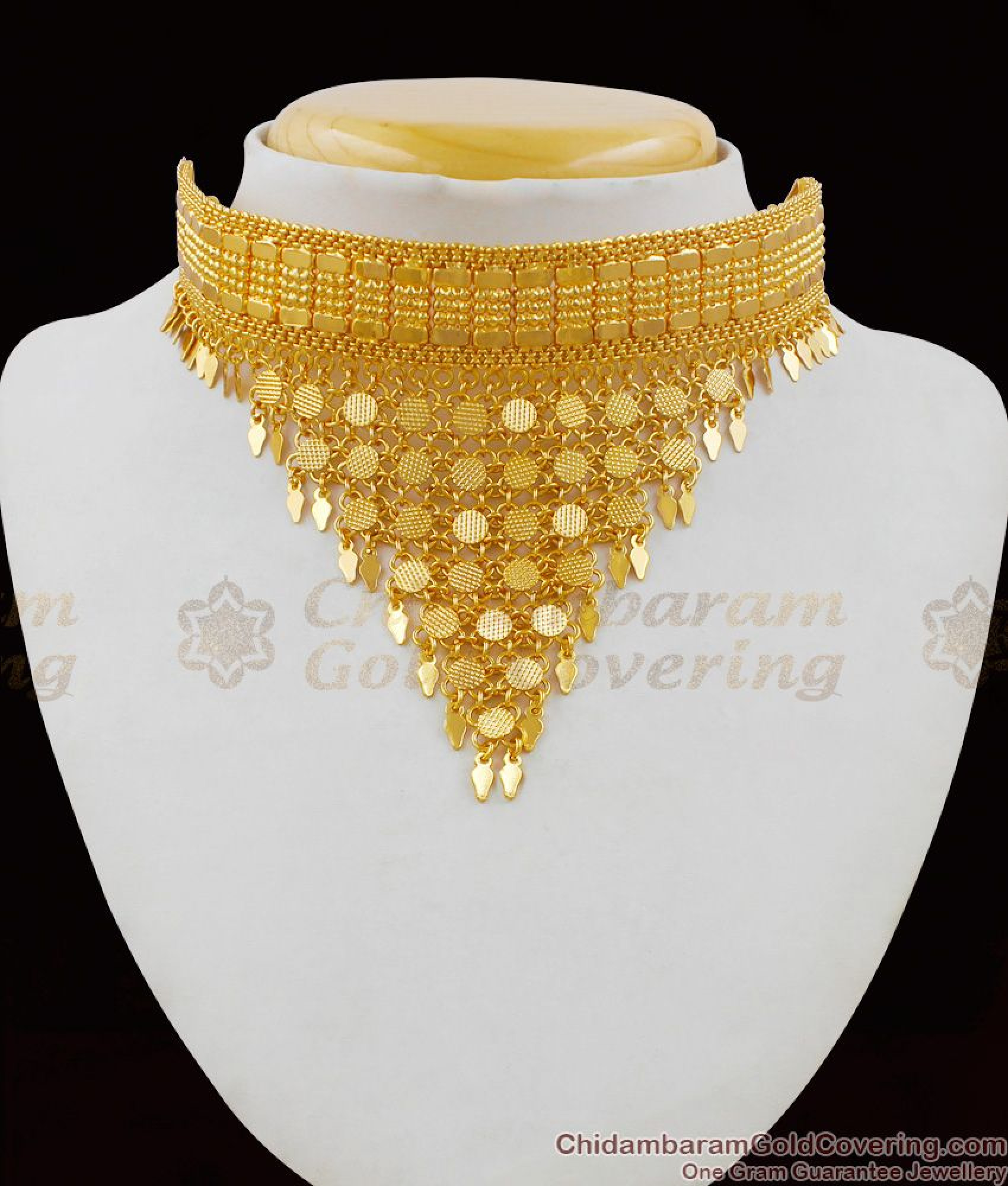 Traditional Kerala Design Net Pattern Gold Close Neck Net Choker ...