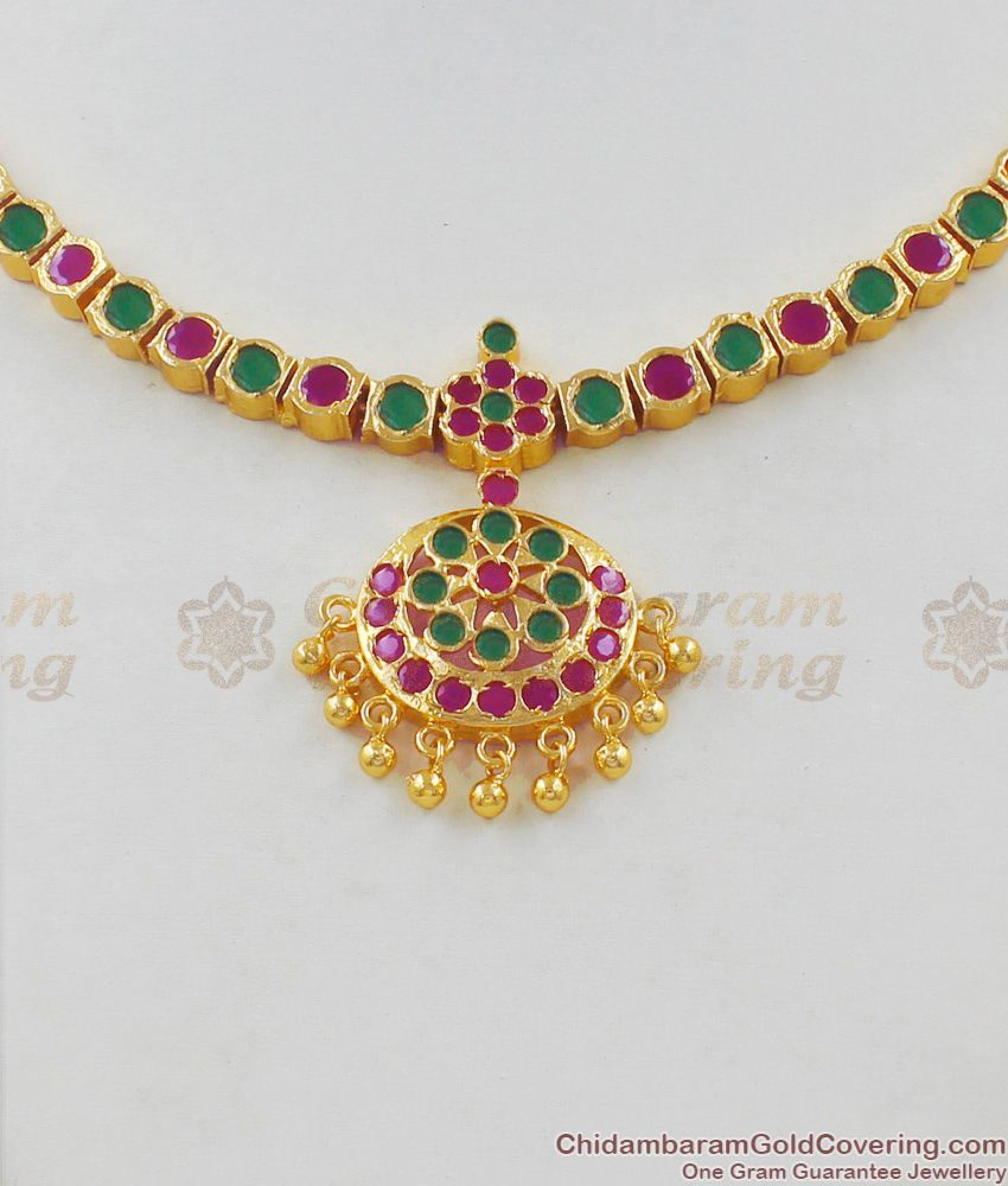 Ruby Emerald Stone Impon Attigai Gold Necklace Dollar Design Jewelry ...