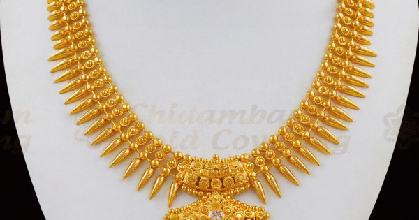 Grand Gold Single White Stone Mullaipoo Necklace Kerala Jewelry NCKN1708