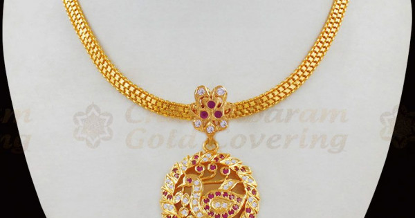 Real Gold Attigai Design Handmade Five Metal Impon Peacock Necklace ...