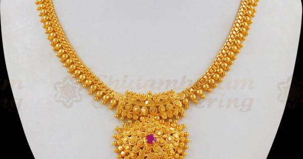 Gold Inspired Single Ruby Stone Gold Necklace For Womens NCKN1798