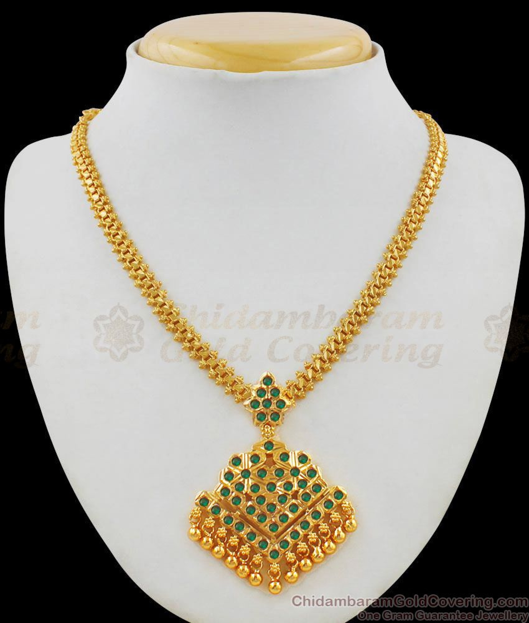 Buy Emerald Green Attigai Collections Five Metal Gold Necklace South ...