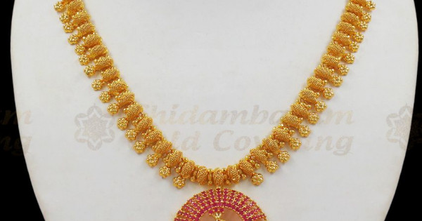 Latest Ruby Stone Premium Gold Necklace With Peacock Design Dollar NCKN2021