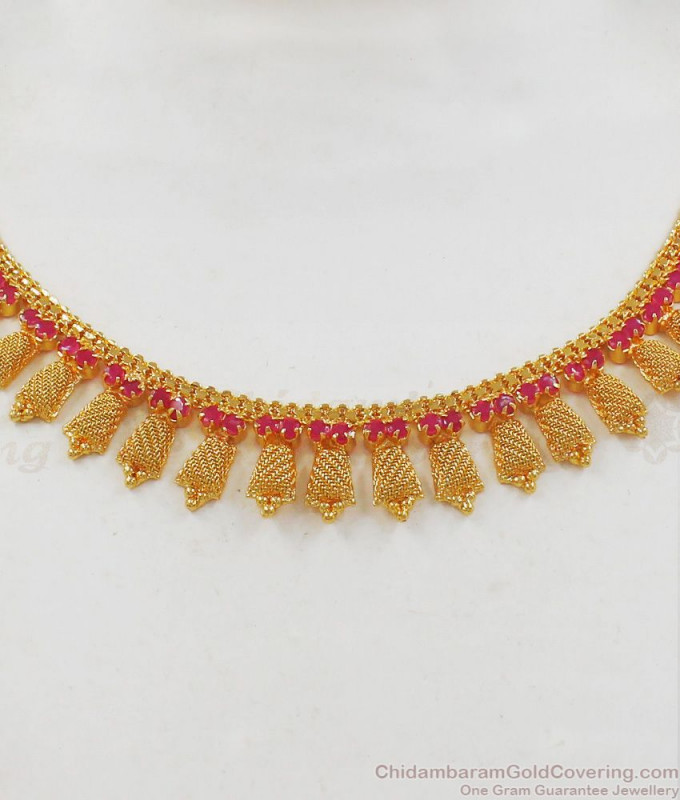 Ruby Stone Gold Plated Necklace, American Diamond Necklace, Zircon ...